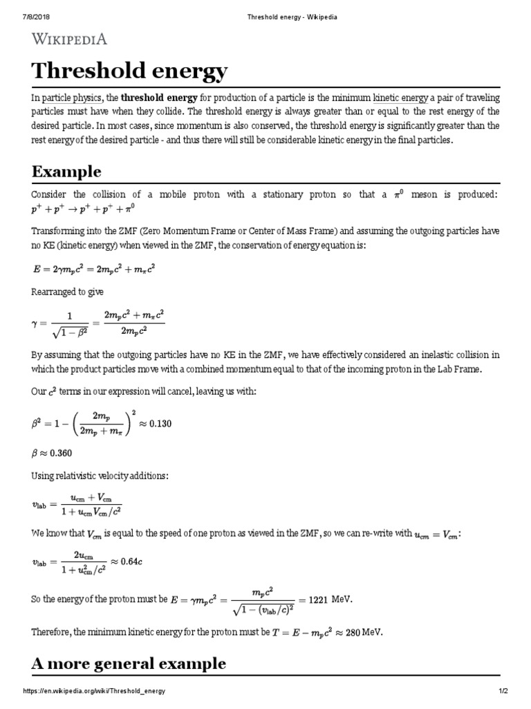 Threshold Energy: Example | PDF | Physical Quantities | Theoretical Physics