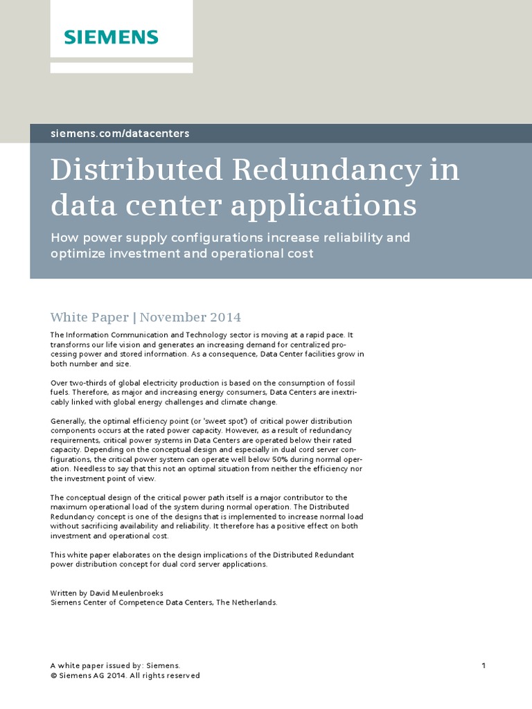 Siemens Data Center Whitepaper Distributed Redundancy PDF | PDF | Data ...