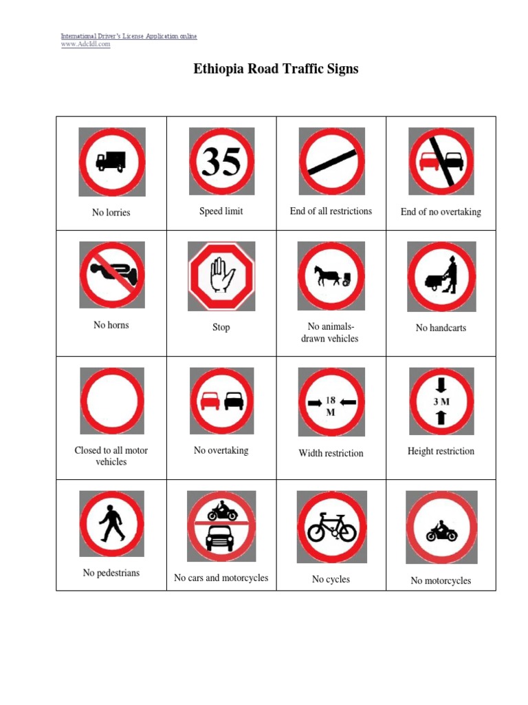 Ethiopian Road Traffic Signs | PDF