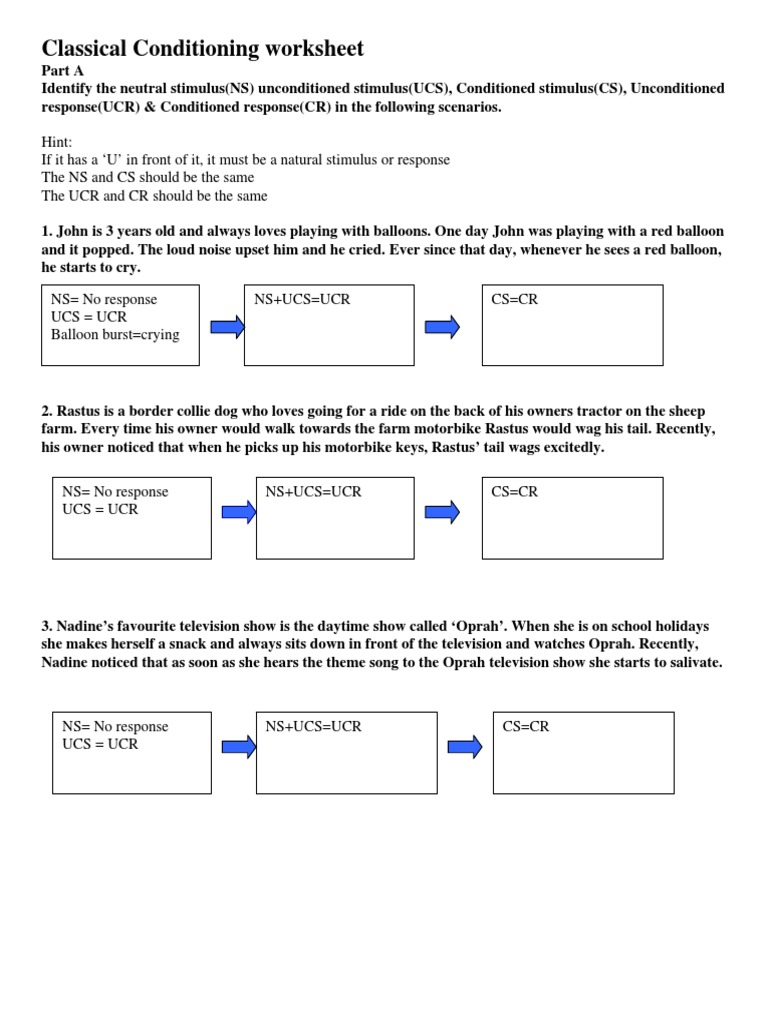 Classical Conditioning WS2 | PDF | Classical Conditioning | Behaviorism