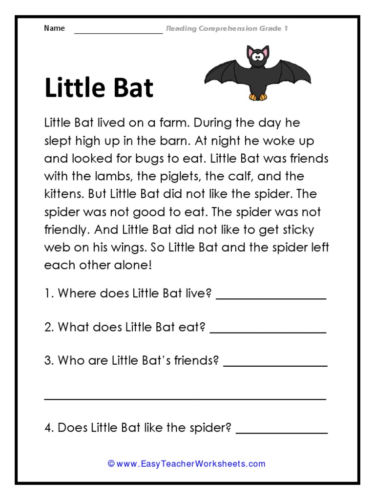Little Bat: Reading Comprehension Grade 1 | PDF