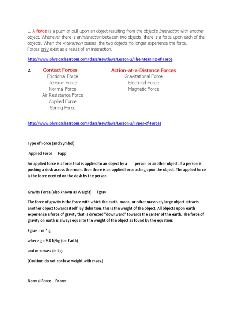 Contact Forces Action-at-a-Distance Forces | PDF | Friction | Force