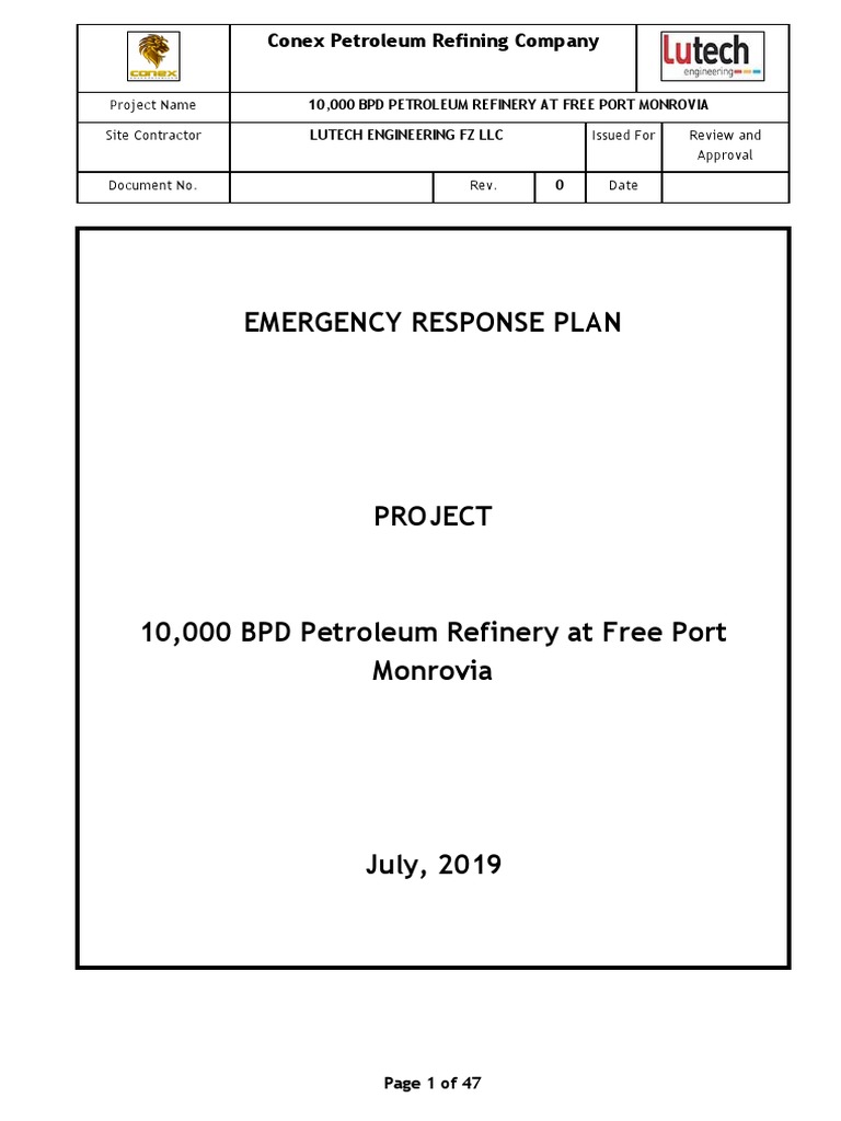 Emergency Response Plan | PDF | Oil Refinery | Emergency