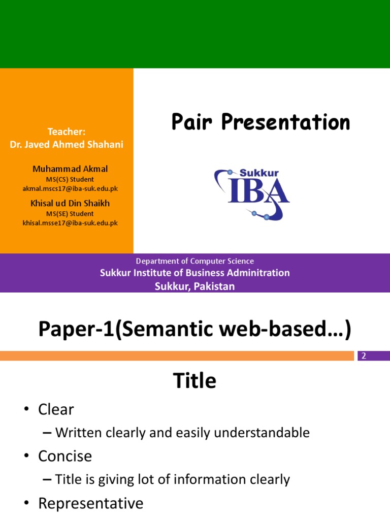 Pair Presentation: Teacher: Dr. Javed Ahmed Shahani | PDF | Resource ...