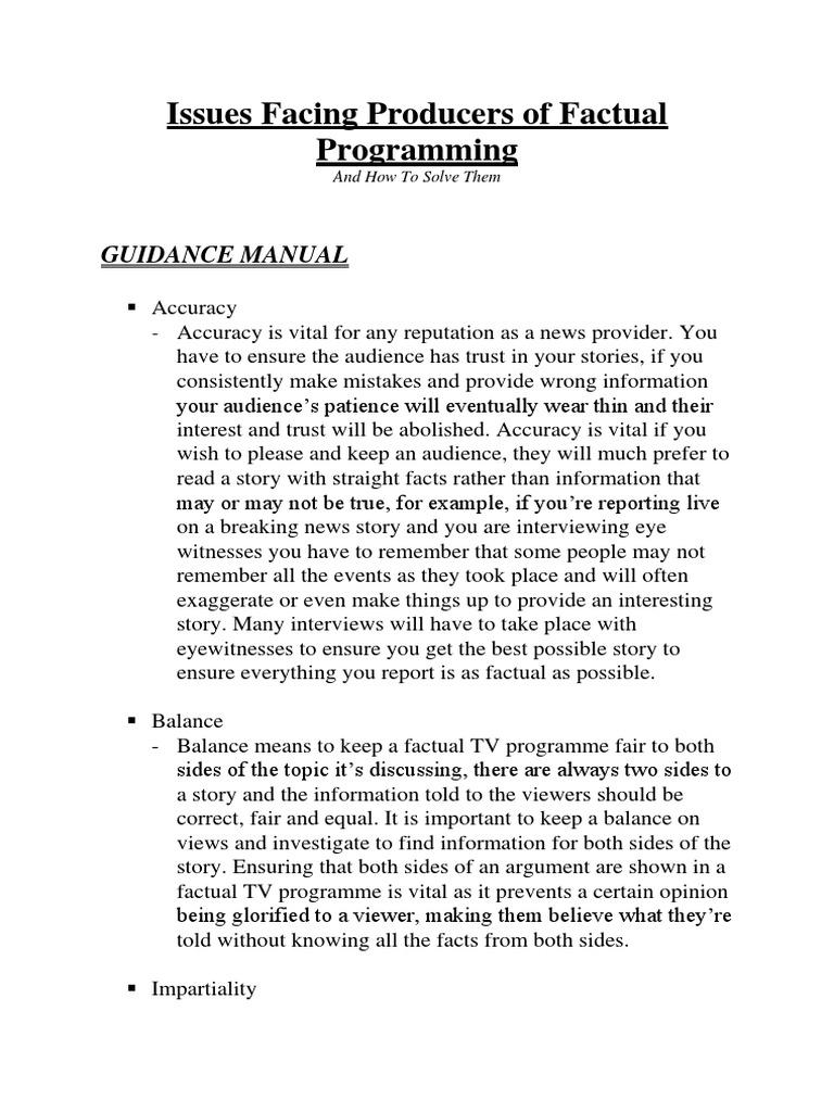 Issues Facing Producers of Factual Programming | PDF | Bias | Stereotypes