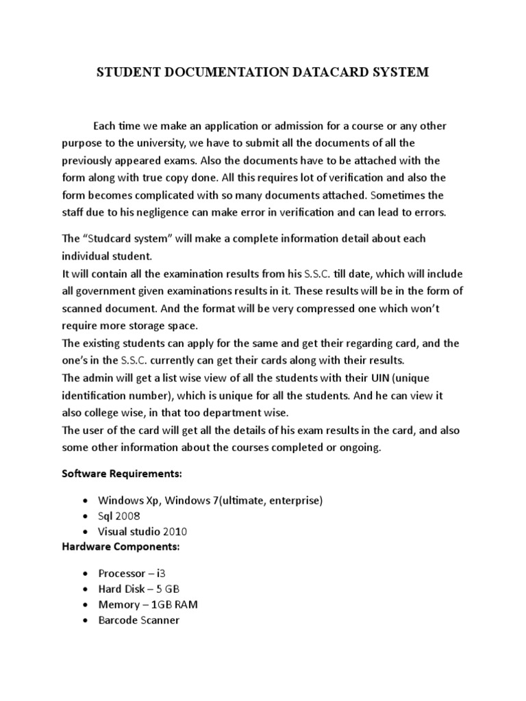 Student Documentation Datacard System: Software Requirements | PDF ...