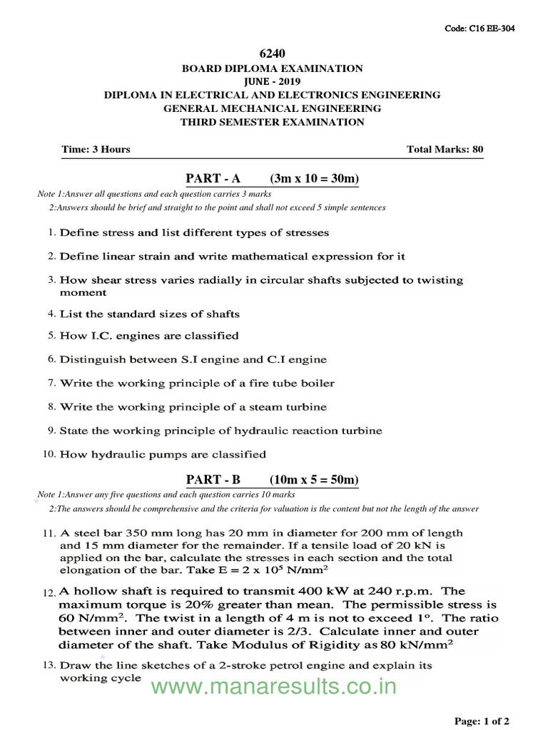 Diploma Exam: General Mechanical Engineering | PDF