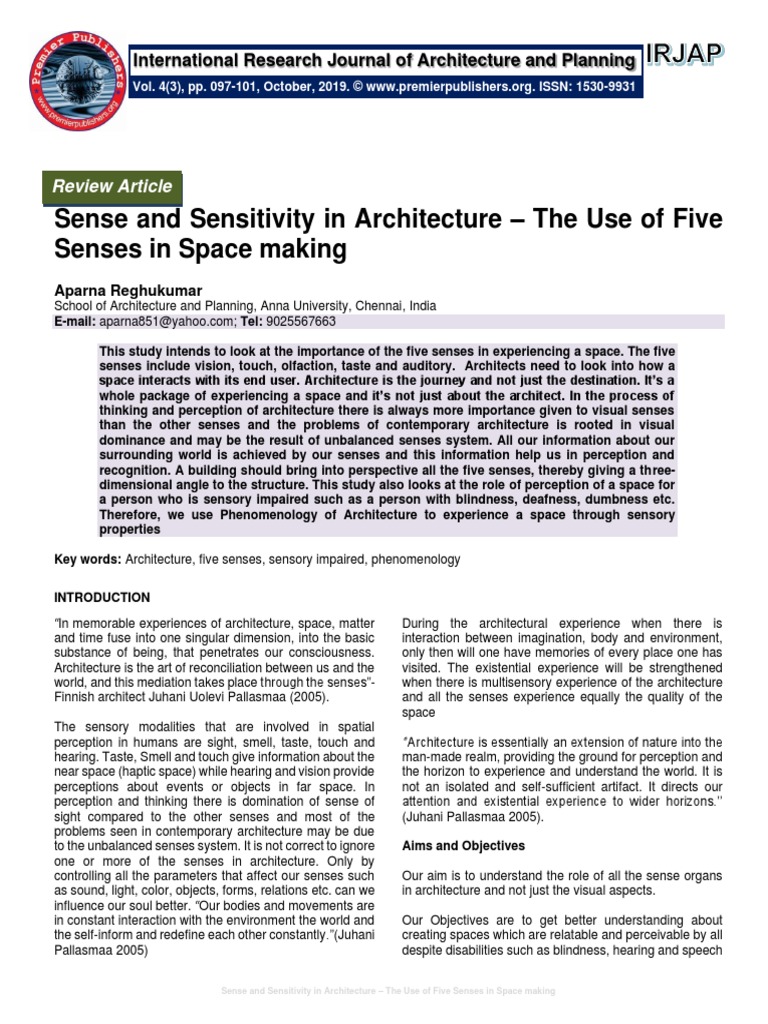 Sense and Sensitivity in Architecture - The Use of Five Senses in Space ...
