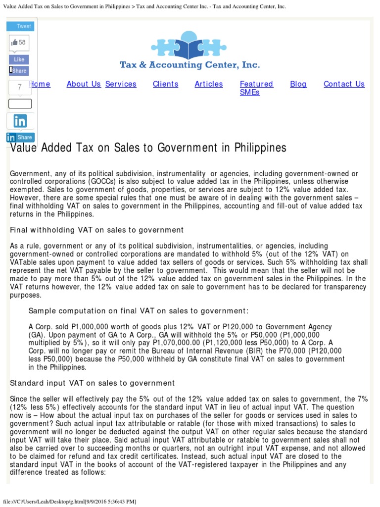 Value Added Tax On Sales To Government in Philippines | PDF | Value ...