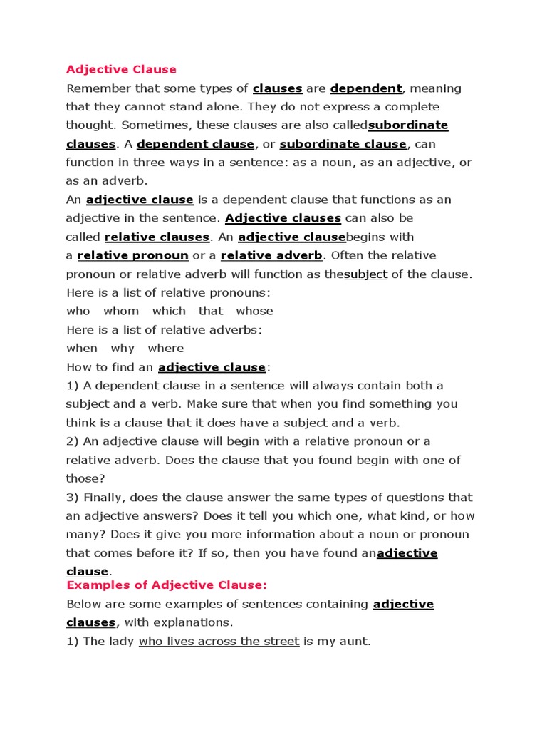 Clauses Dependent Subordinate Clauses Dependent Clause Subordinate ...