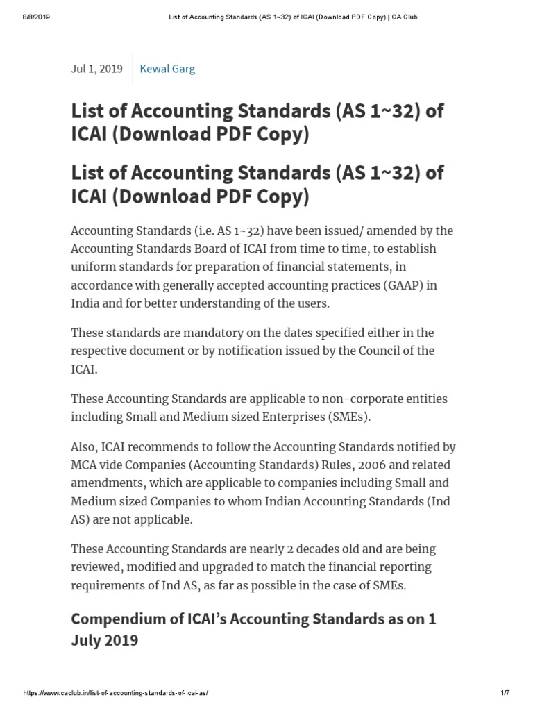 List of Accounting Standards (As 1 - 32) of ICAI (Download PDF Copy ...