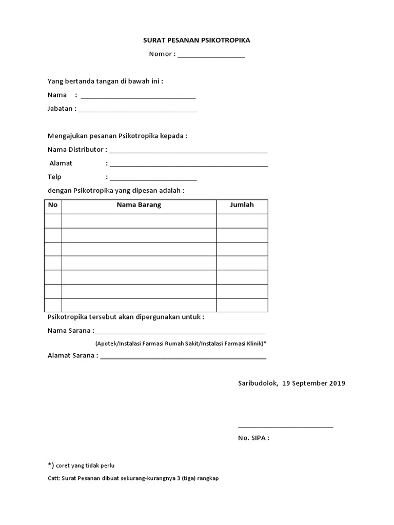 Surat Pesanan Psikotropika | PDF