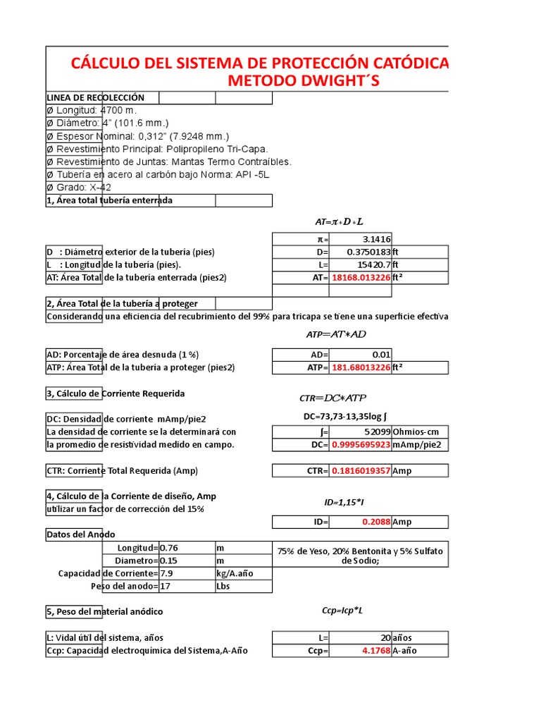Calculos Proteccion Catodica | PDF | Resistencia Eléctrica y Conductancia | Tubería (transporte ...