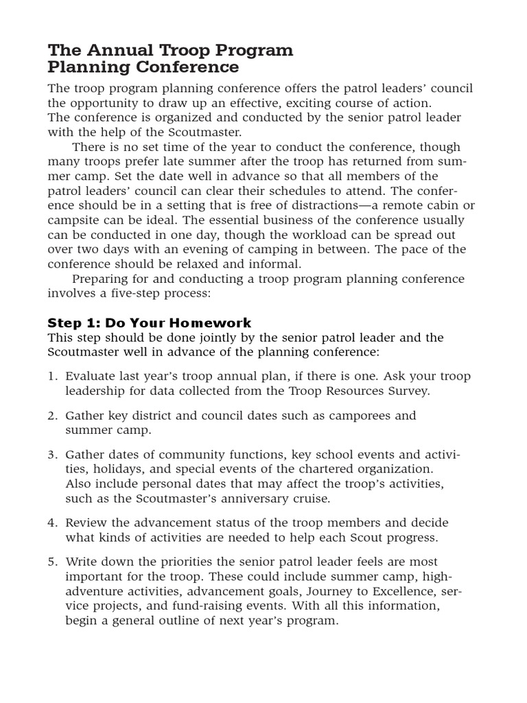 The Annual Troop Program Planning Conference: Step 1: Do Your Homework ...