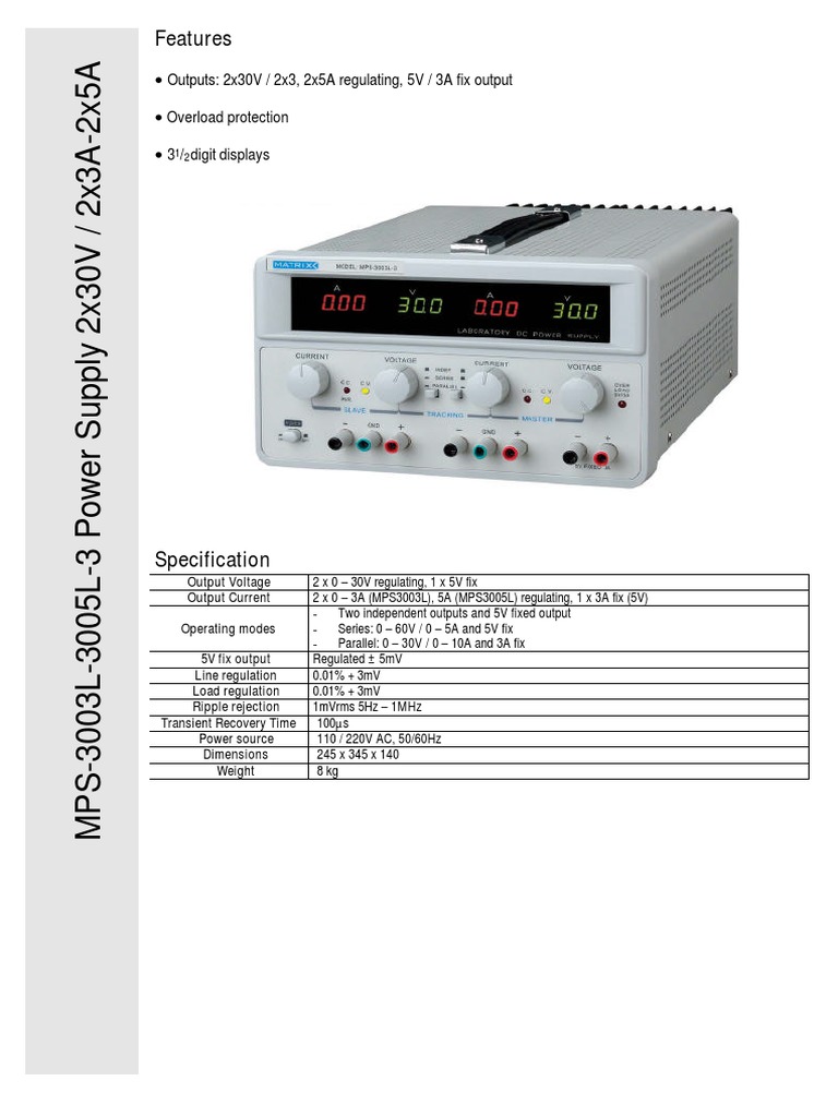 Matrix MPS-3005L-3 Power Supply Specs | PDF | Power Supply | Electrical ...