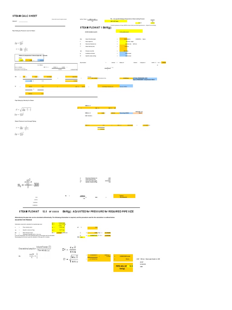 Steam Calculation Excel At Xx Pdf Pressure Friction