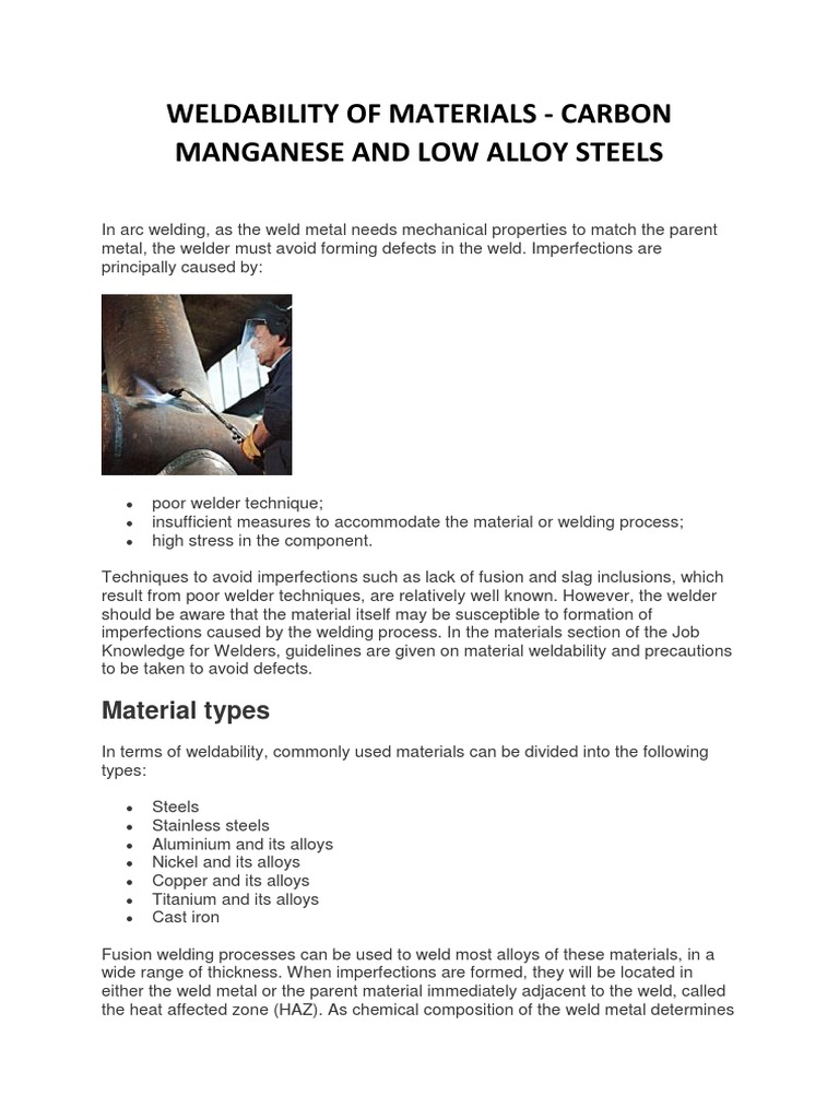 Weldability of Materials - Carbon Manganese and Low Alloy Steels | PDF ...