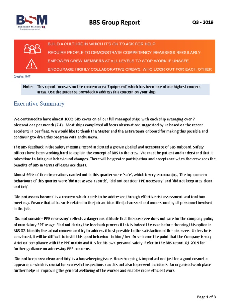 BBS Report Q3 2019 | PDF | Safety | Hand