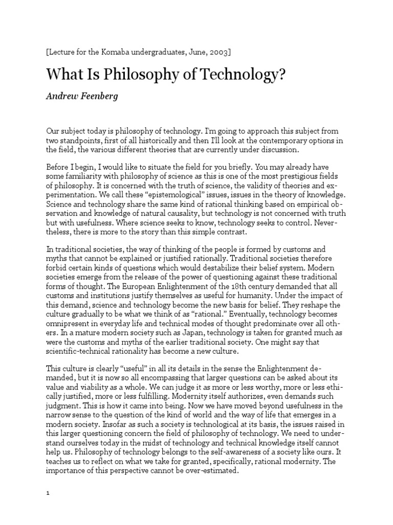 Understanding Philosophy of Technology | PDF | Existence | Philosophy