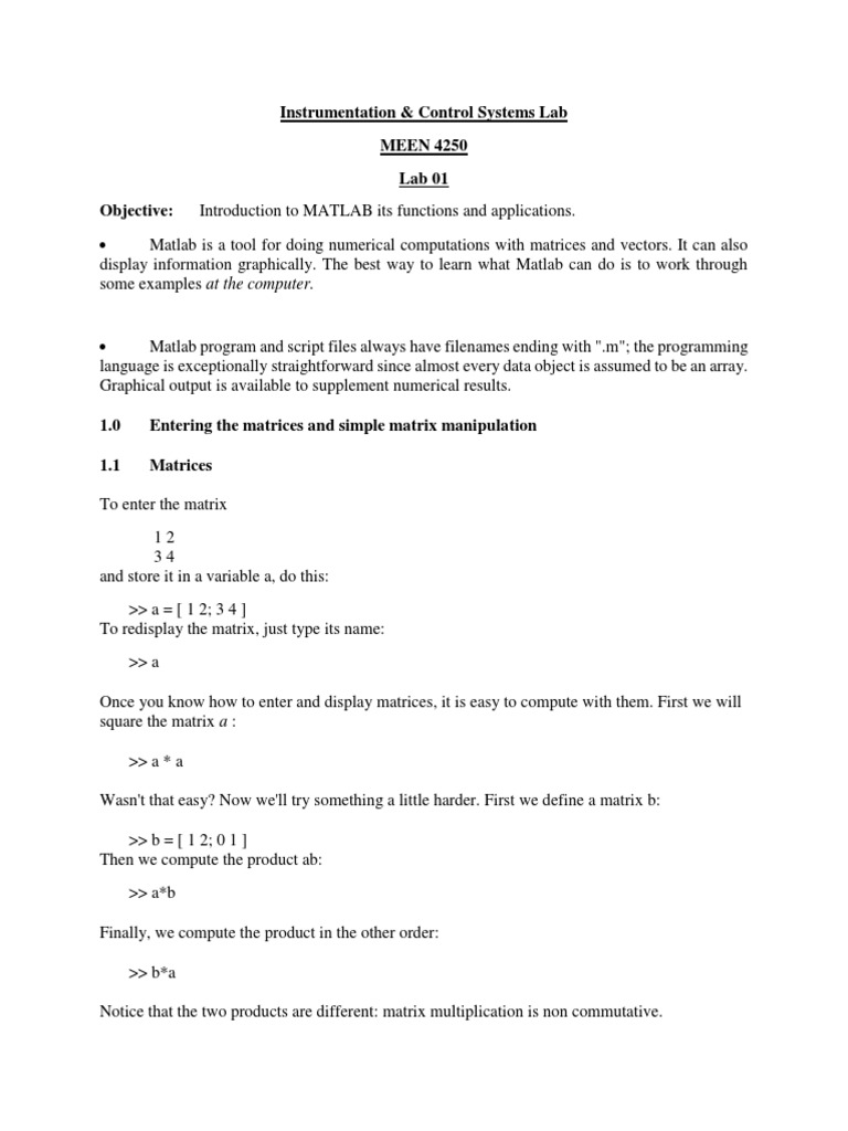 Instrumentation & Control Systems Lab MEEN 4250 Lab 01 Objective | PDF ...