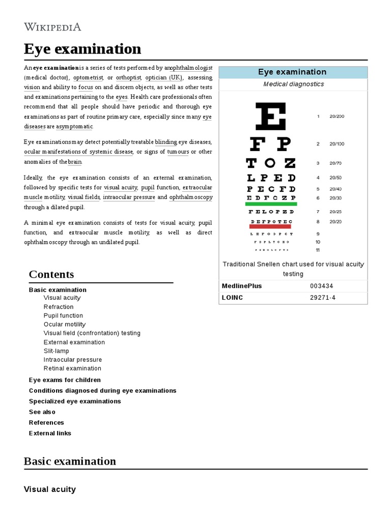 Eye Examination | PDF | Visual Acuity | Vision