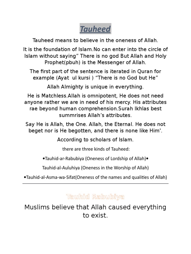 Tauheed | PDF | God In Islam | Tawhid