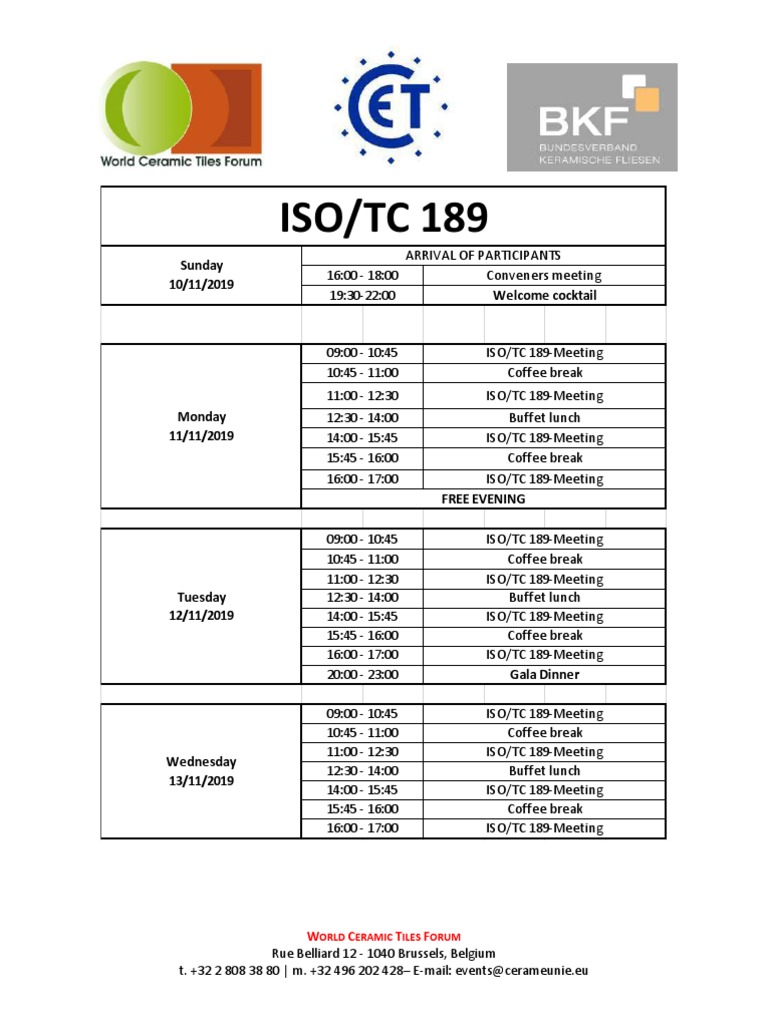 Programme of The Meeting ISO TC 189 | PDF | International Organization ...