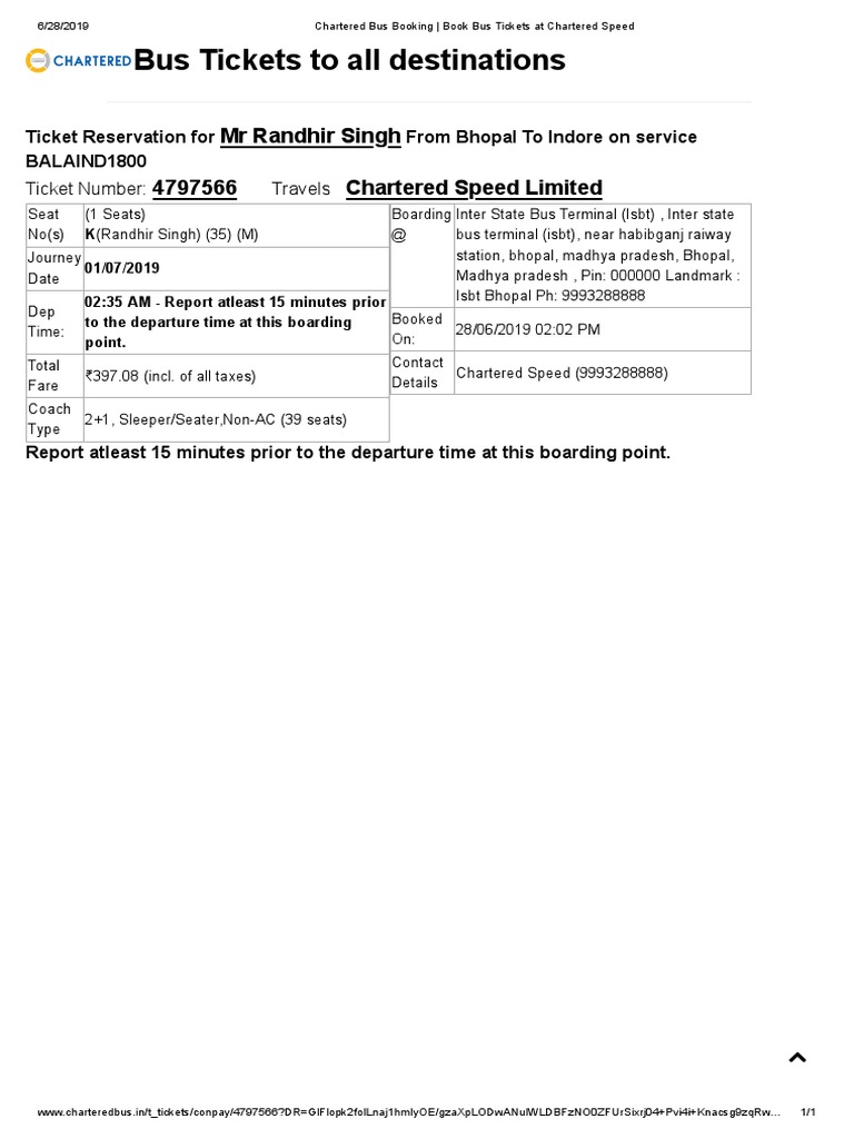 Chartered Bus Booking - 30 June | PDF