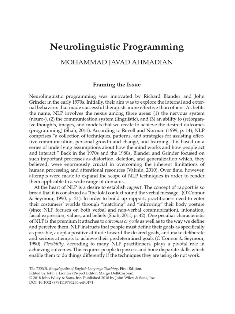 Neurolinguistic Programming: Mohammad Javad Ahmadian | PDF | Neuro ...