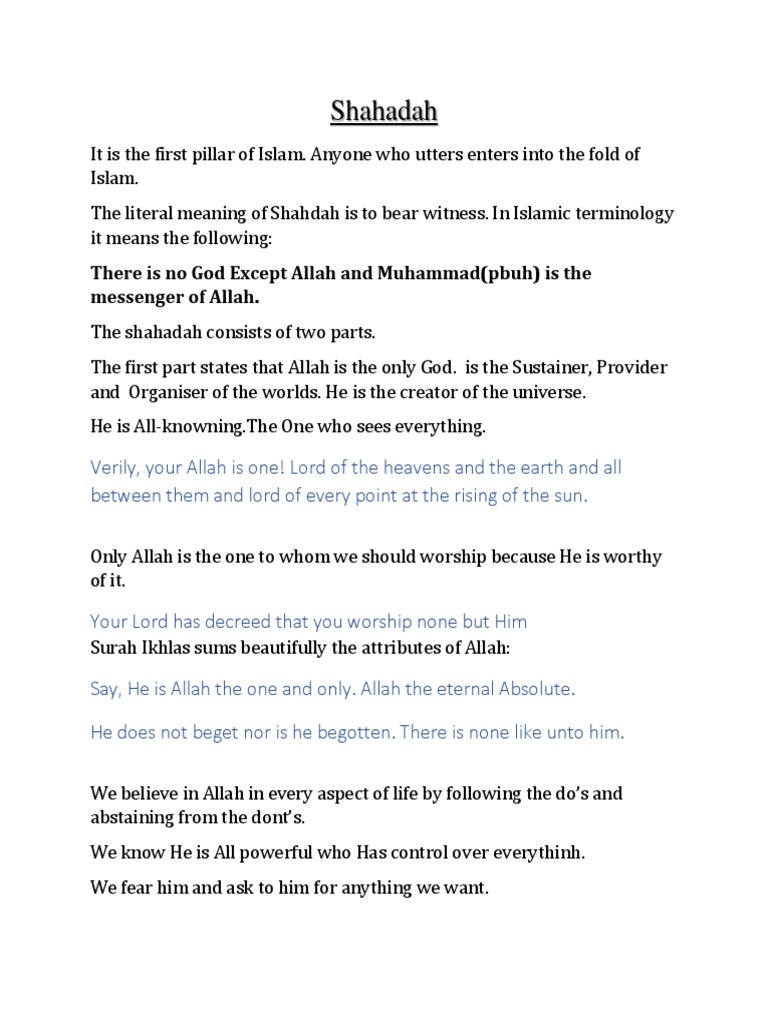 Shahadah - The First Pillar of Islam | PDF | God In Islam | Prophets And Messengers In Islam