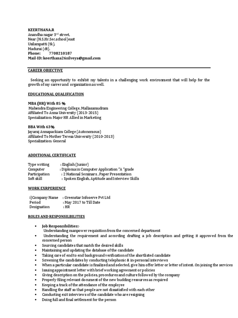 Keerthi Resume PDF | PDF | Human Resources | Business