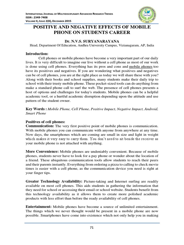 Positive and Negative Effects of Mobile Phone On Students Career ...