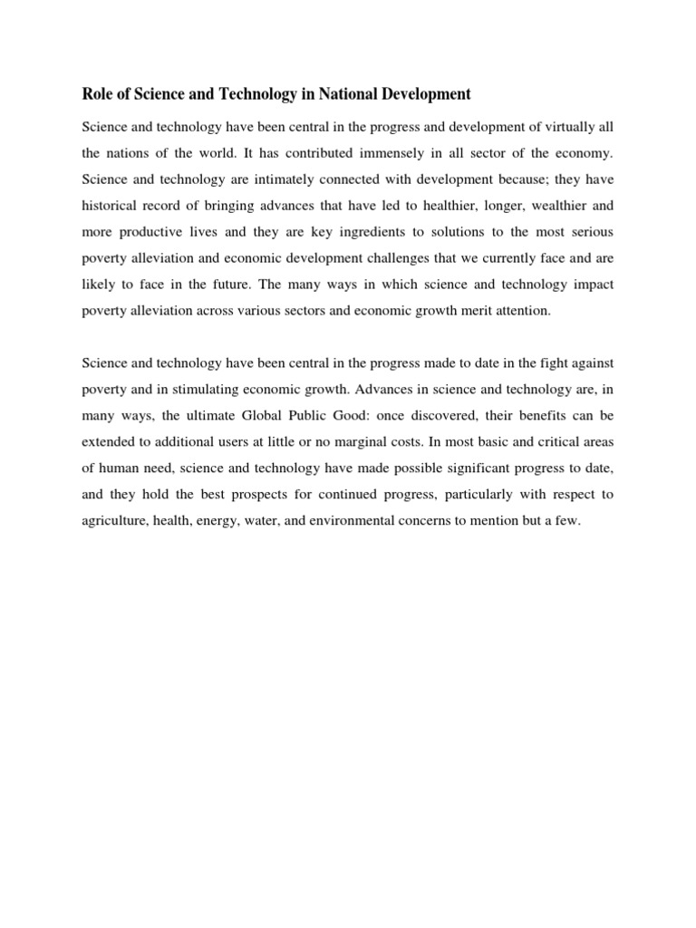 Role of Science and Technology in National Development | PDF