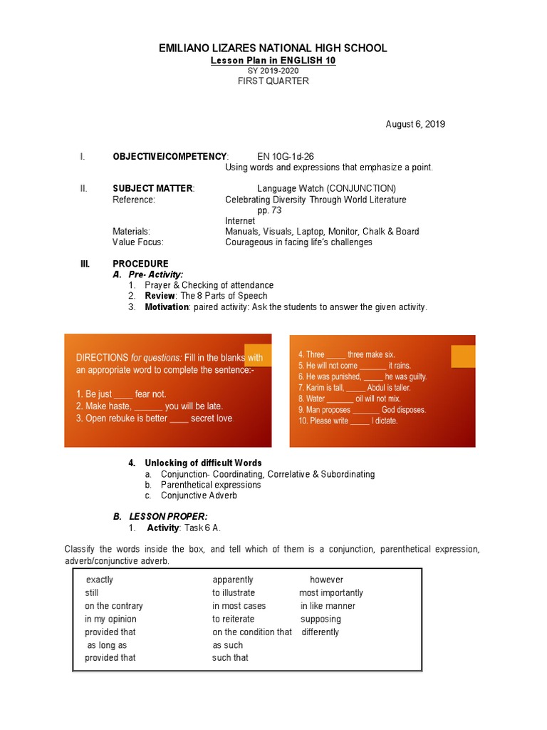 Lesson Plan For 1st Quarter Semi Detailed | PDF | English Language | Word