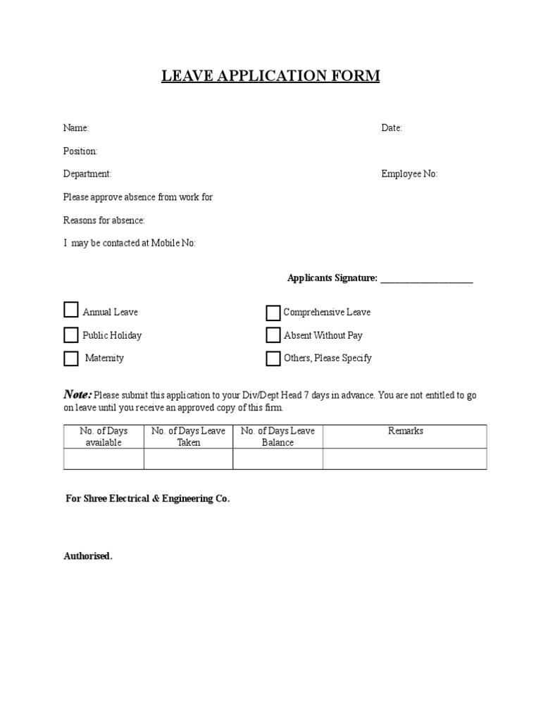 Leave Application Form Template | PDF
