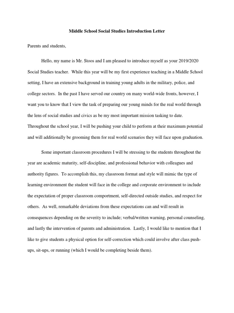 Social Studies Introduction Letter | PDF