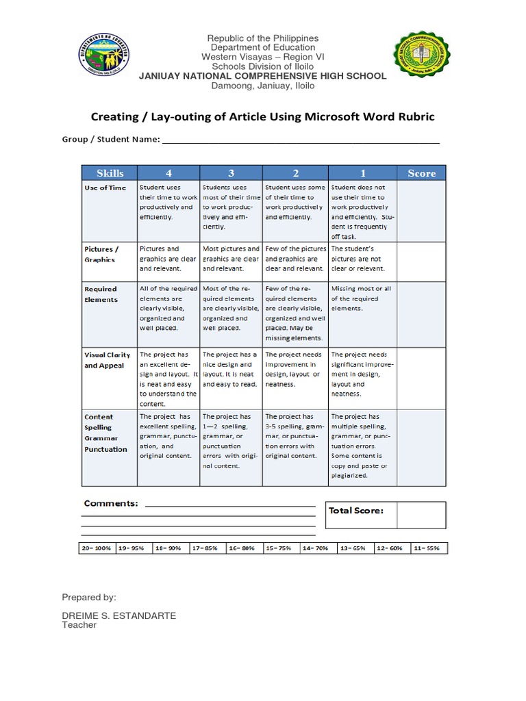 Creating / Lay-Outing of Article Using Microsoft Word Rubric | PDF