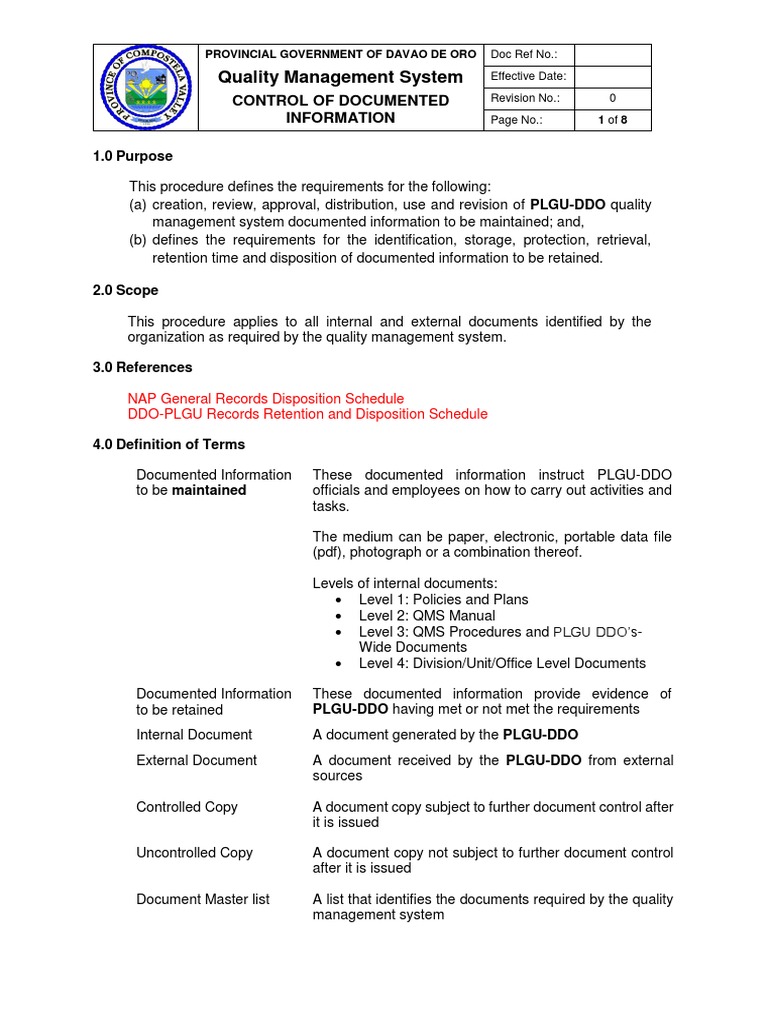 DDO DRAFT Control of Documented Information | PDF | Document | Computer ...