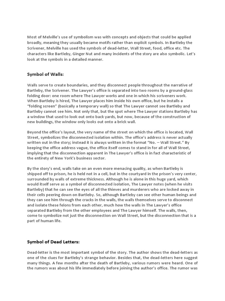 Symbols In Bartleby The Scrivener Pdf Bartleby The Scrivener