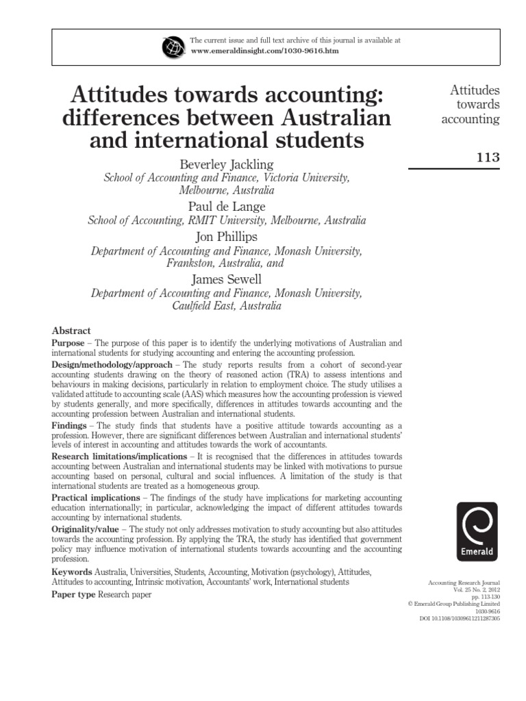 Attitudes Towards Accounting: Differences Between Australian and ...
