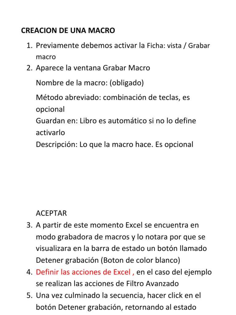 Creacion de Una Macro: Ficha: Vista / Grabar Macro | PDF