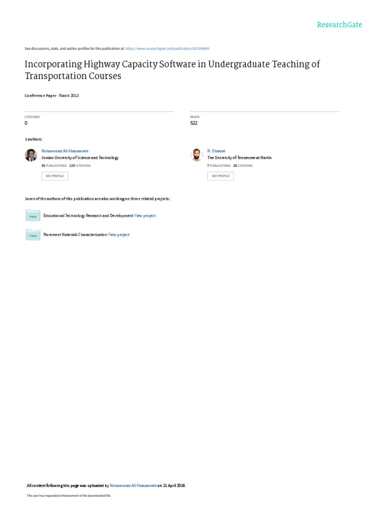 Incorporating Highway Capacity Software in Undergraduate Teaching of ...
