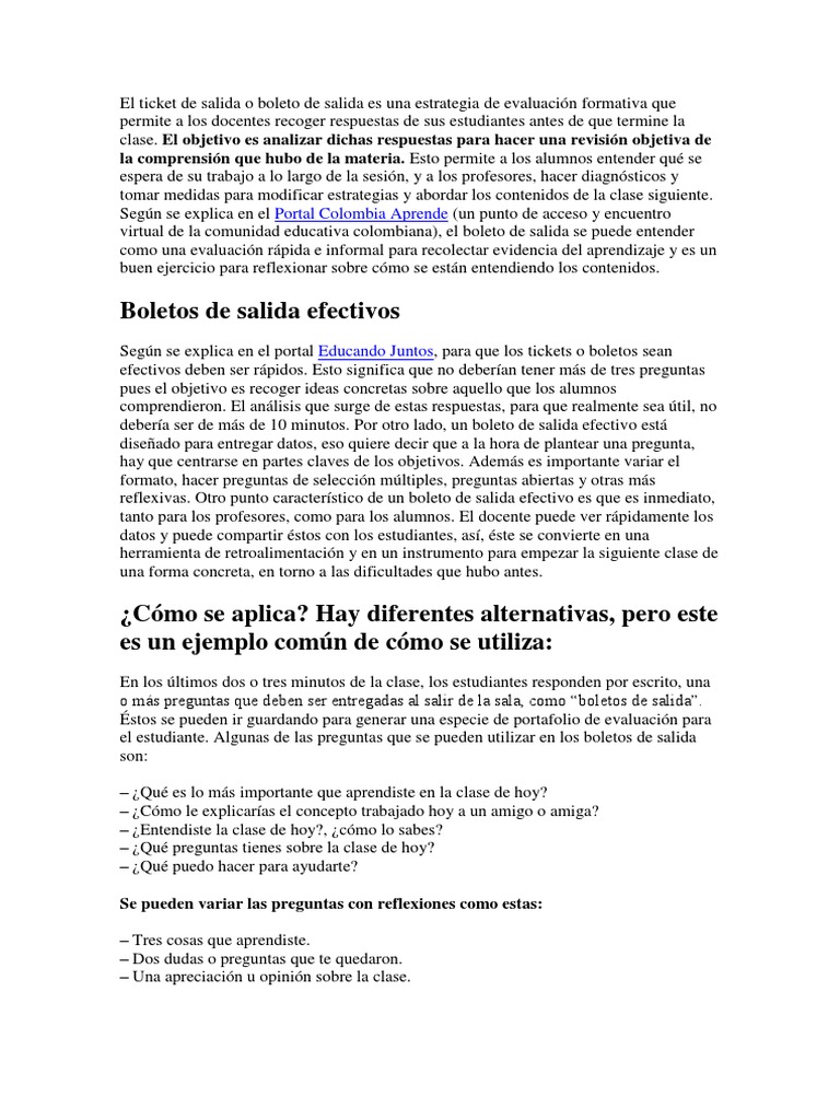 El Ticket de Salida o Boleto de Salida Es Una Estrategia de Evaluación ...