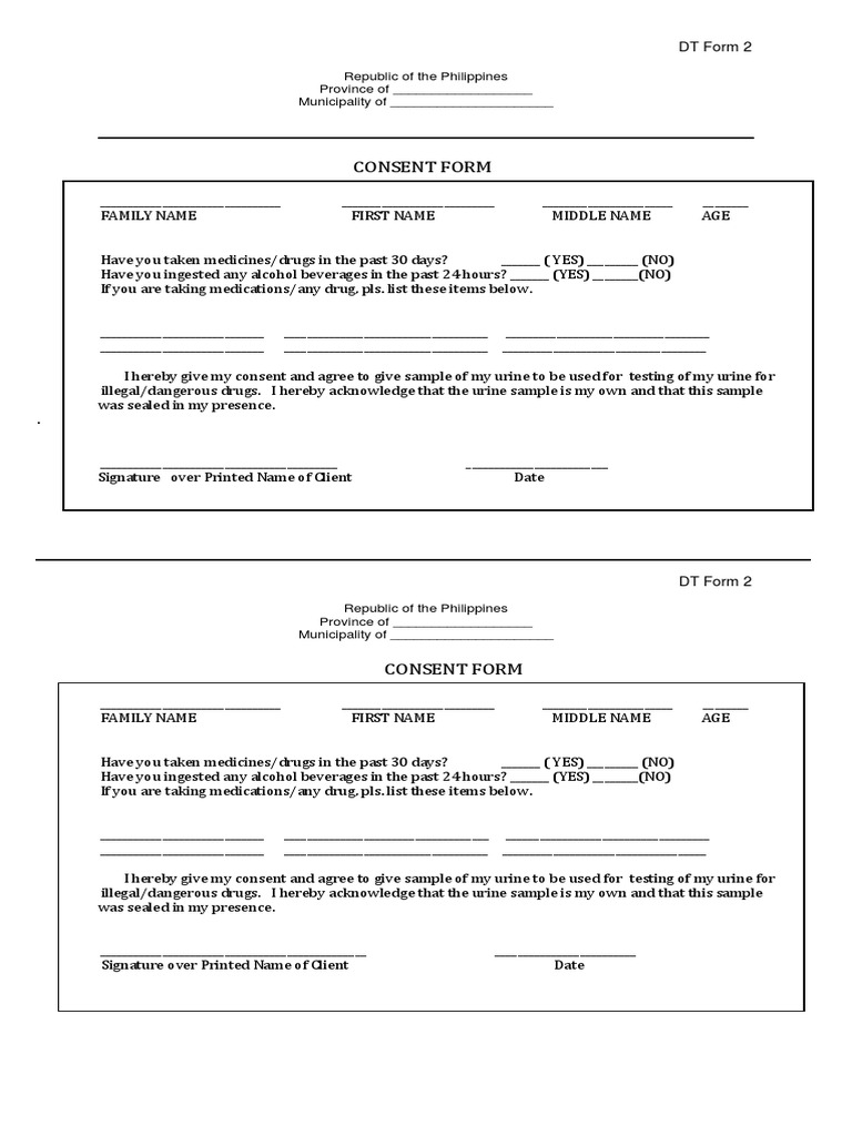 DT Form 1 - Consent Form | PDF | Drugs | Social Aspects Of Psychoactive ...