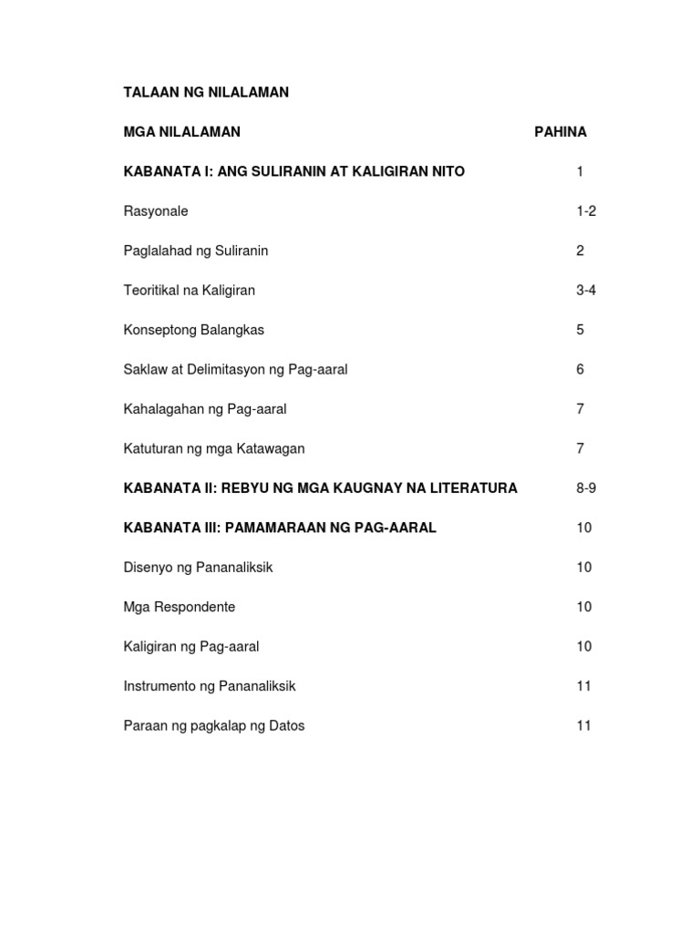 Talaan NG Nilalaman Filipino | PDF