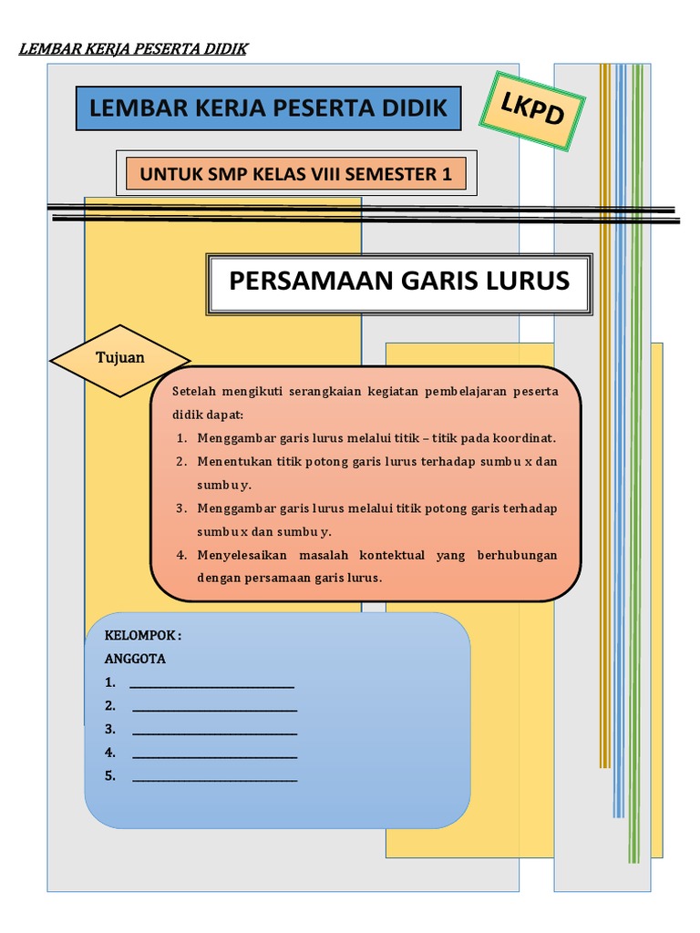 LKPD Persamaan Garis Lurus Kelas 8 | PDF