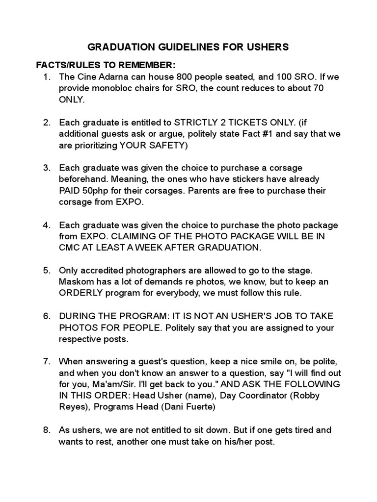 Graduation Ushers Guideline | PDF