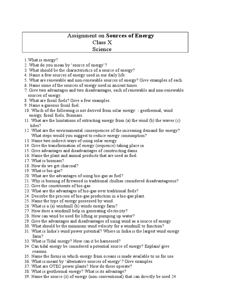 Assignment On Sources of Energy | PDF | Energy Development | Nuclear ...