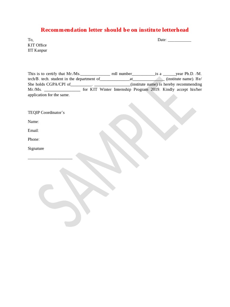 Reccomendation Letter Format PDF | PDF