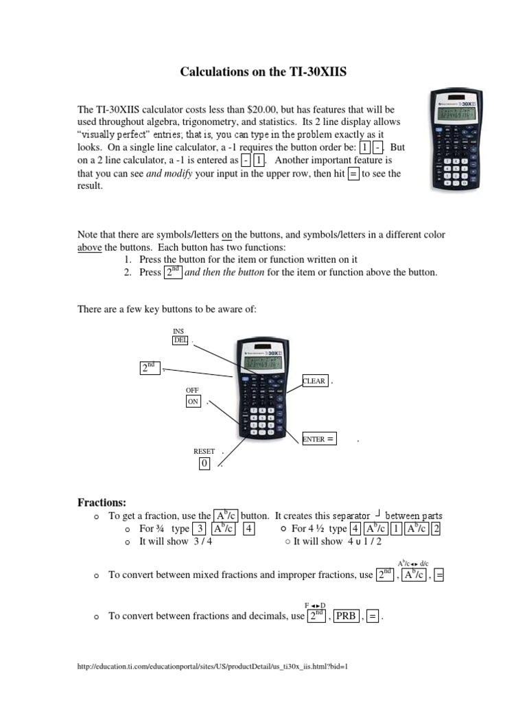 Calculations On The TI-30XIIS: Fractions | PDF | Numbers | Fraction ...